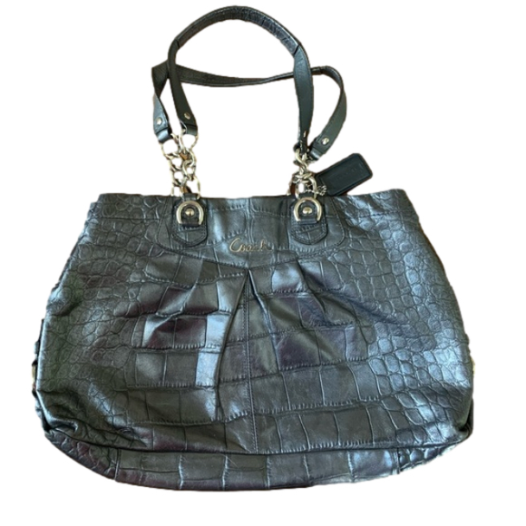 Coach | Bags | Coach Gray Leather Crocodile Textured Shoulder Bag ...
